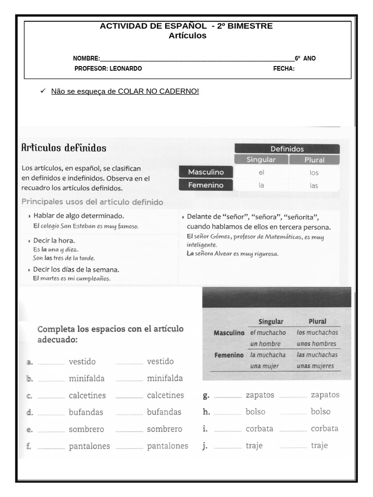 Actividad de Español 6º Año - 2º Bimestre | PDF