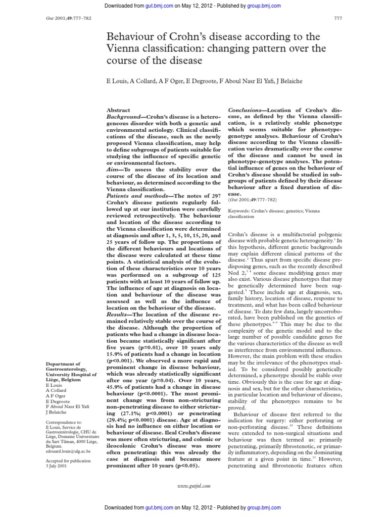Behaviour of Crohn's Disease According To The Vienna Classification ...