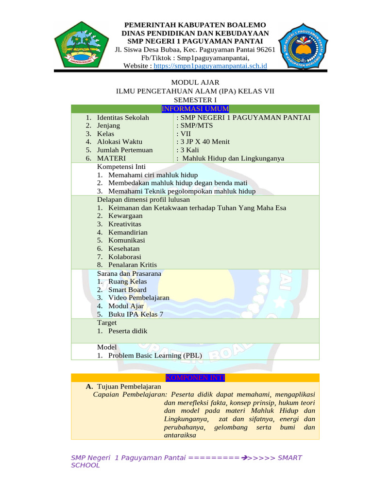 Modul IPA Kelas VII SMP Paguyaman | PDF