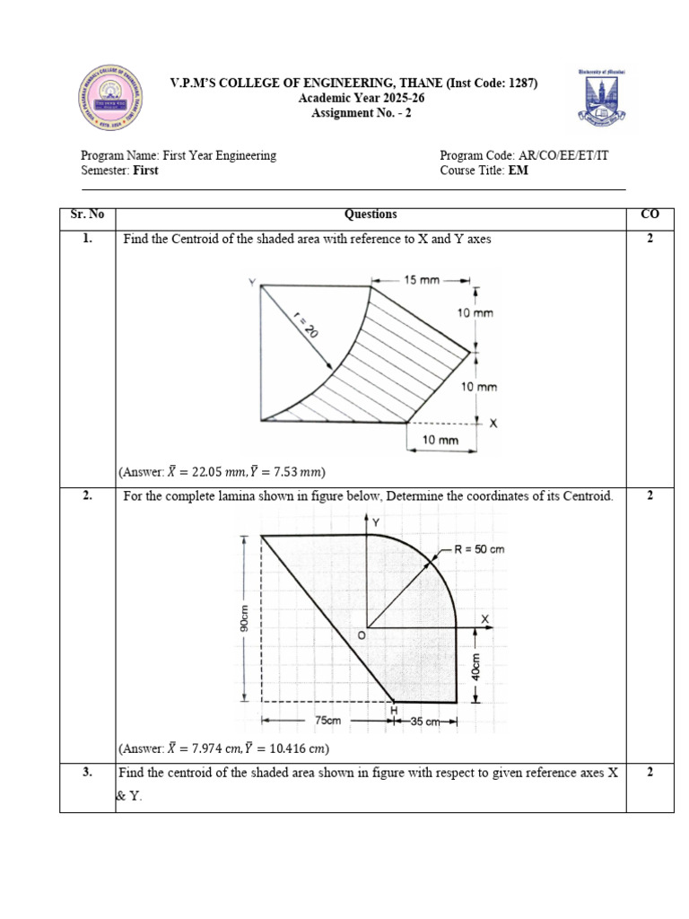 Engg Mechanics Assignment 2 | PDF