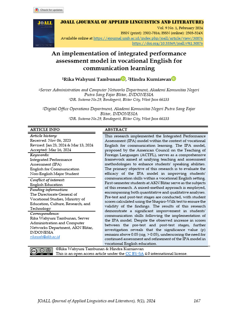 An Implementation of Integrated Performance Assess | PDF | Learning ...
