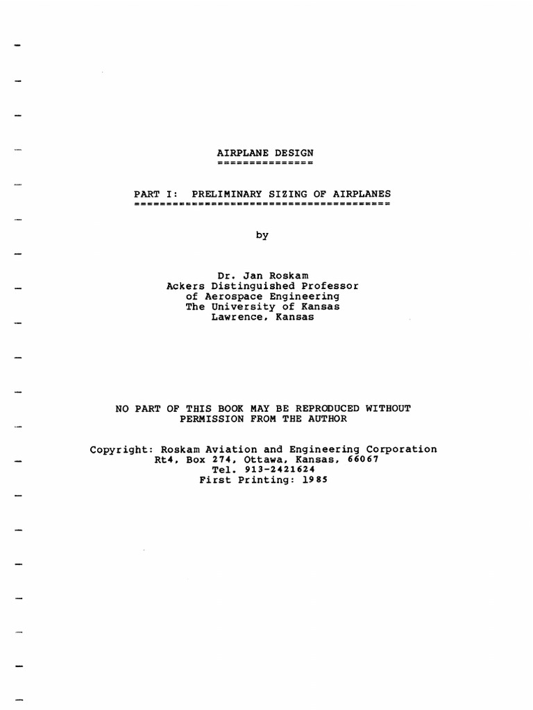 Airplane Design 1 - Preliminary Sizing of Airplanes (DR JAN ROSKAM) | PDF