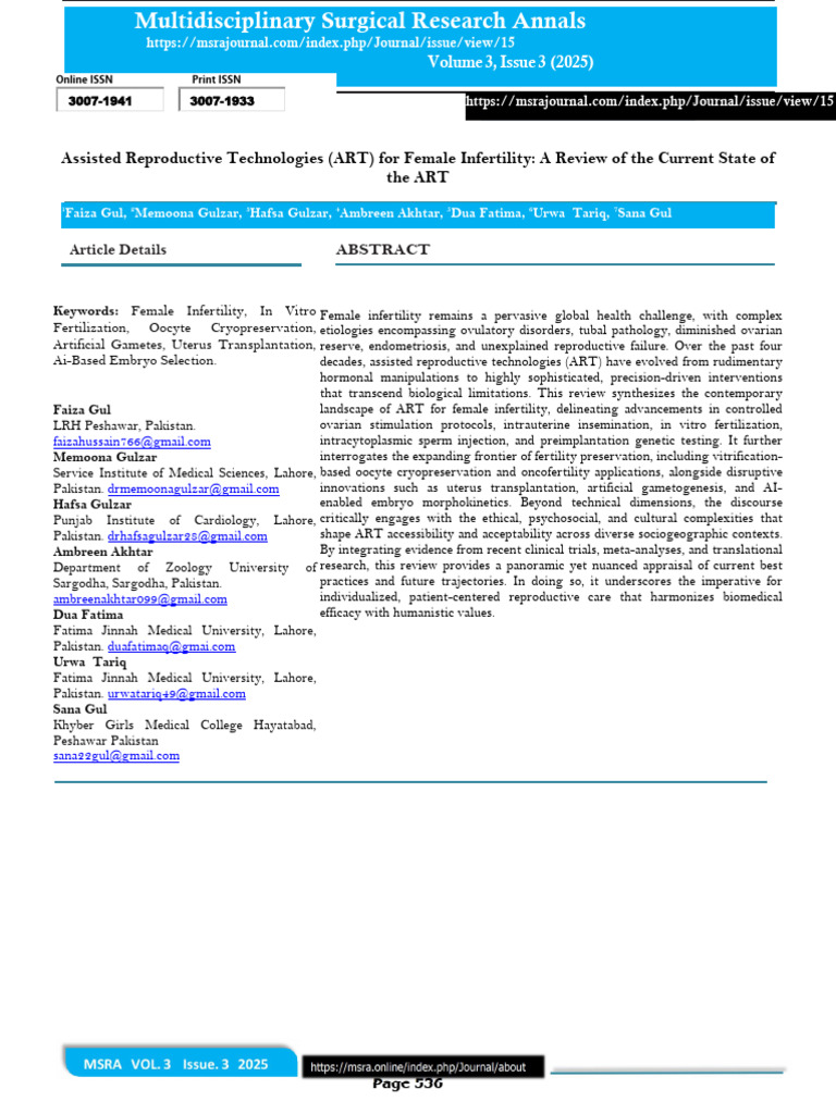 Assisted Reproductive Technologies (ART) For Female Infertility A ...