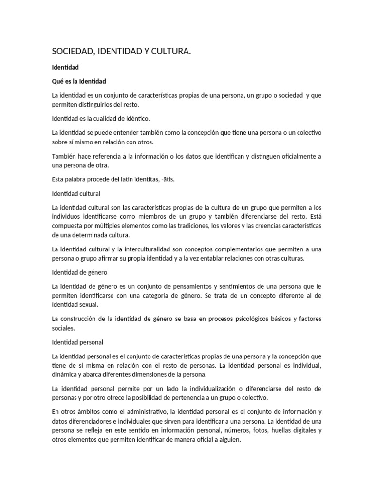 Identidad y Cultura: Conceptos Clave | PDF | Sociedad | Conocimiento