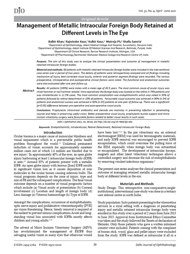 03-03-25 Management of Metallic Intraocular Foreign Body.7 | PDF ...