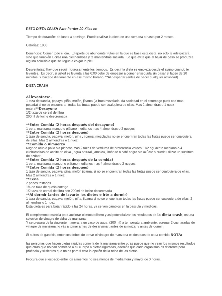 Dieta Crash | PDF | Fruta | Alimentos