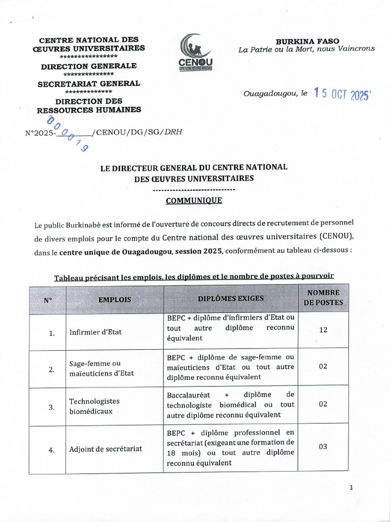 Communiqué Concours Direct Cenou | PDF