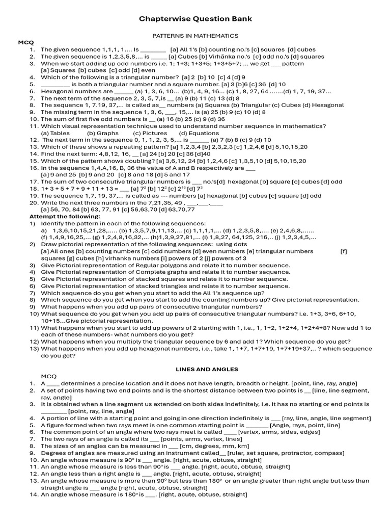 Chapterwise Math Question Bank MCQs | PDF | Angle | Prime Number