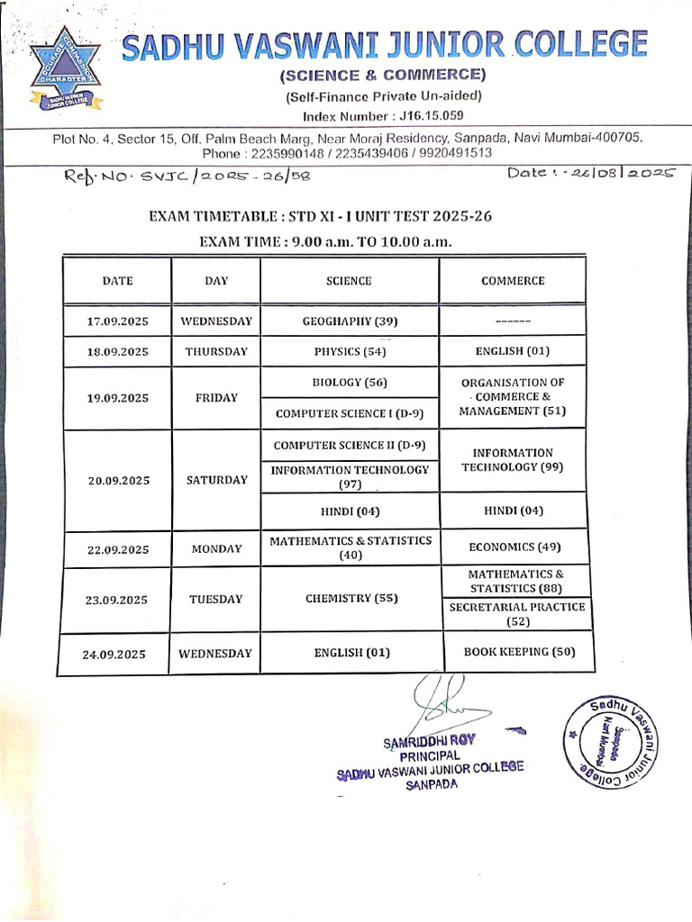 STD Xi I Unit Test 2025-26 | PDF