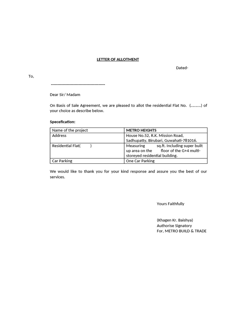 Letter of Allotment1 | PDF