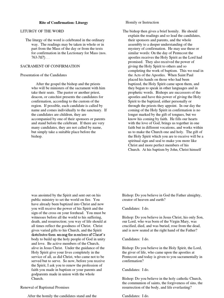 Rite of Confirmation: Liturgy | PDF | Confirmation | Mass (Liturgy)