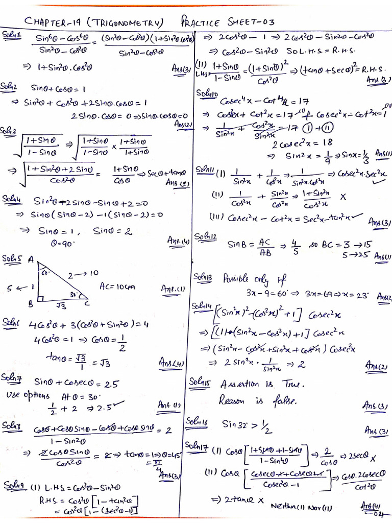 Trigonometry Sheet 3 Solution | PDF