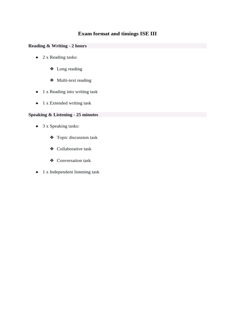 Exam Format and Timings ISE III | PDF