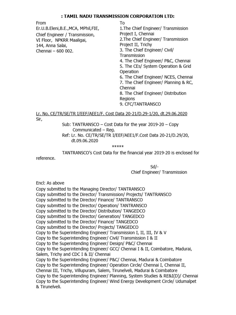TANTRANSCO Cost Data 2019-20 Report | PDF | Transformer | Insulator ...