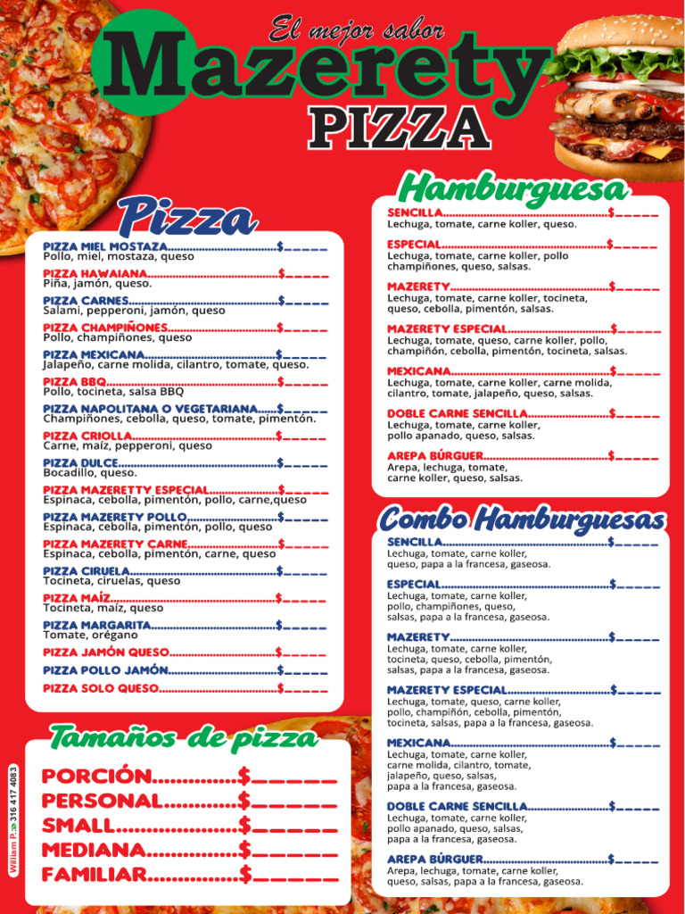 Menu Impresion 21x27 Cm - William Pineda | PDF