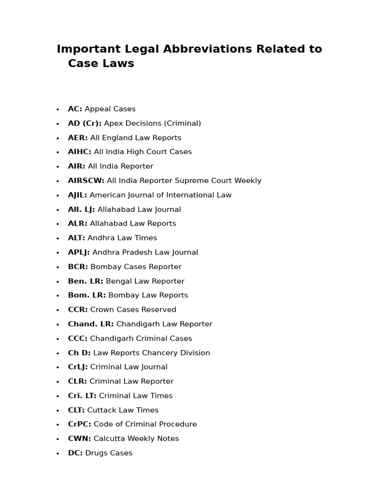 Key Legal Abbreviations Explained | PDF | Public Law | Government