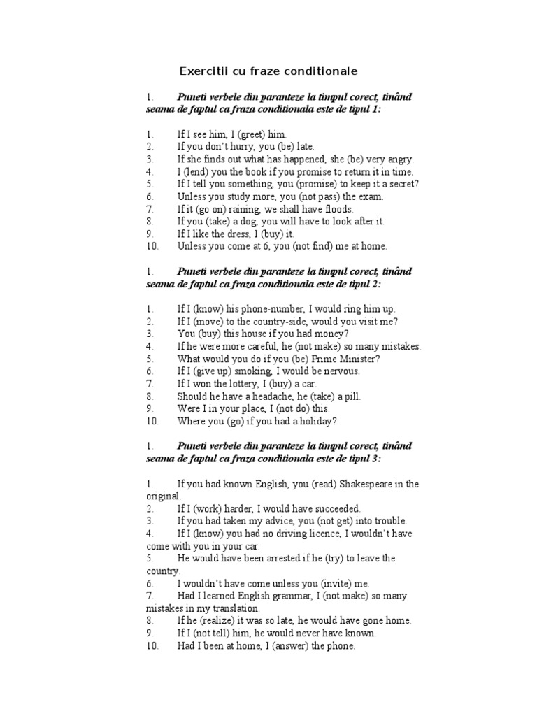 Exercitii Cu Fraze Condition Ale | PDF