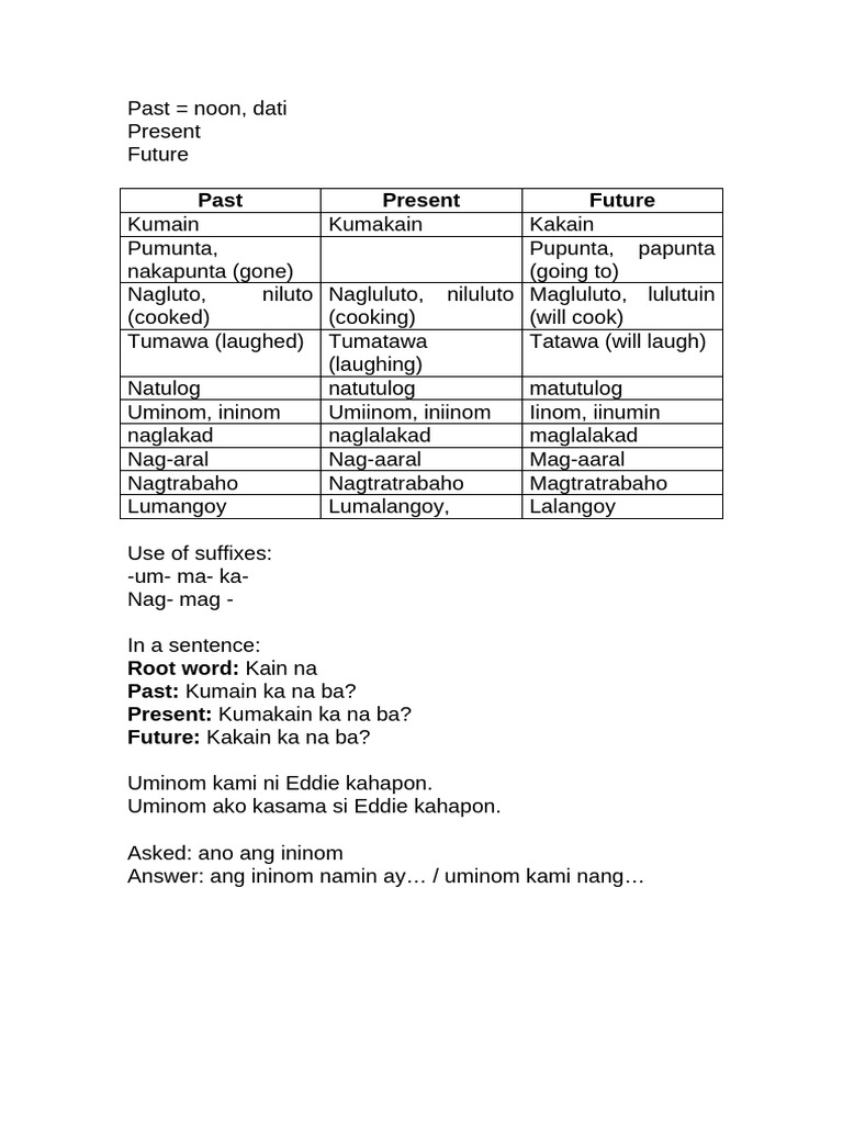 Past Present Future in Filipino | PDF