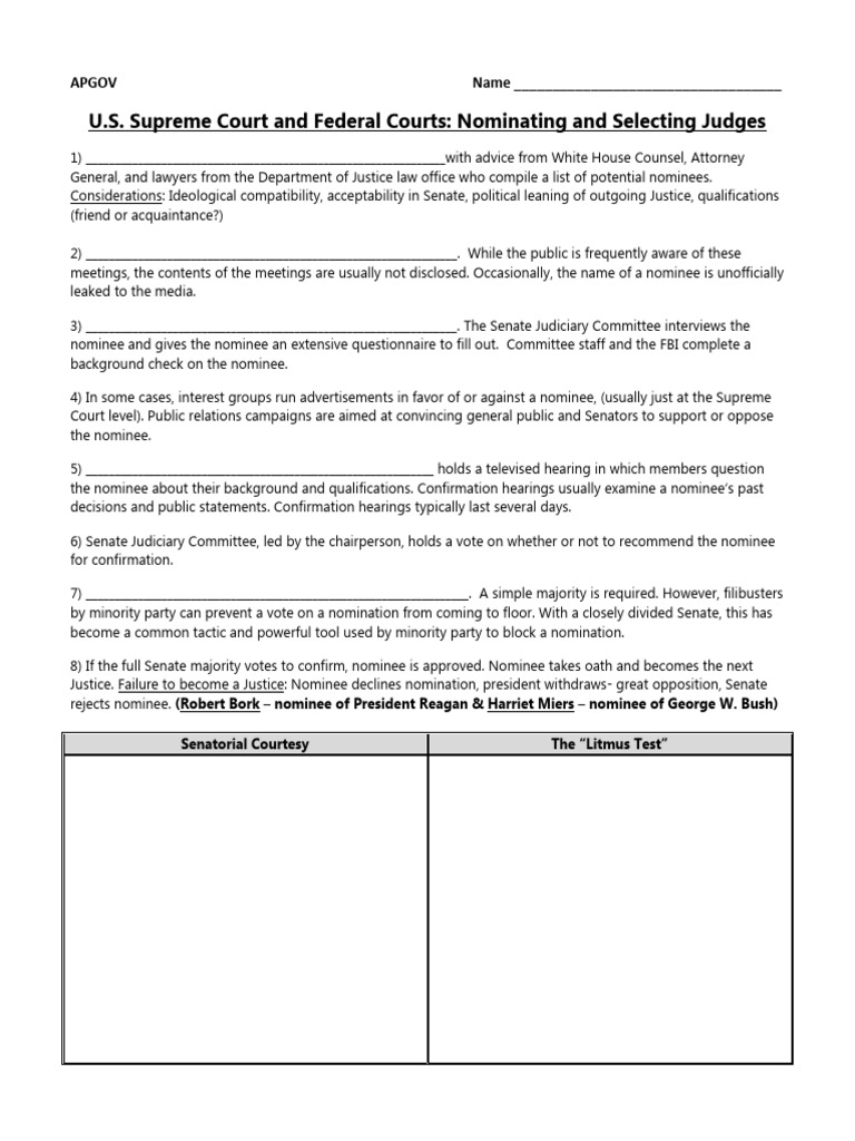 4 Nominating Selecting Federal Judges Handout | PDF | United States ...