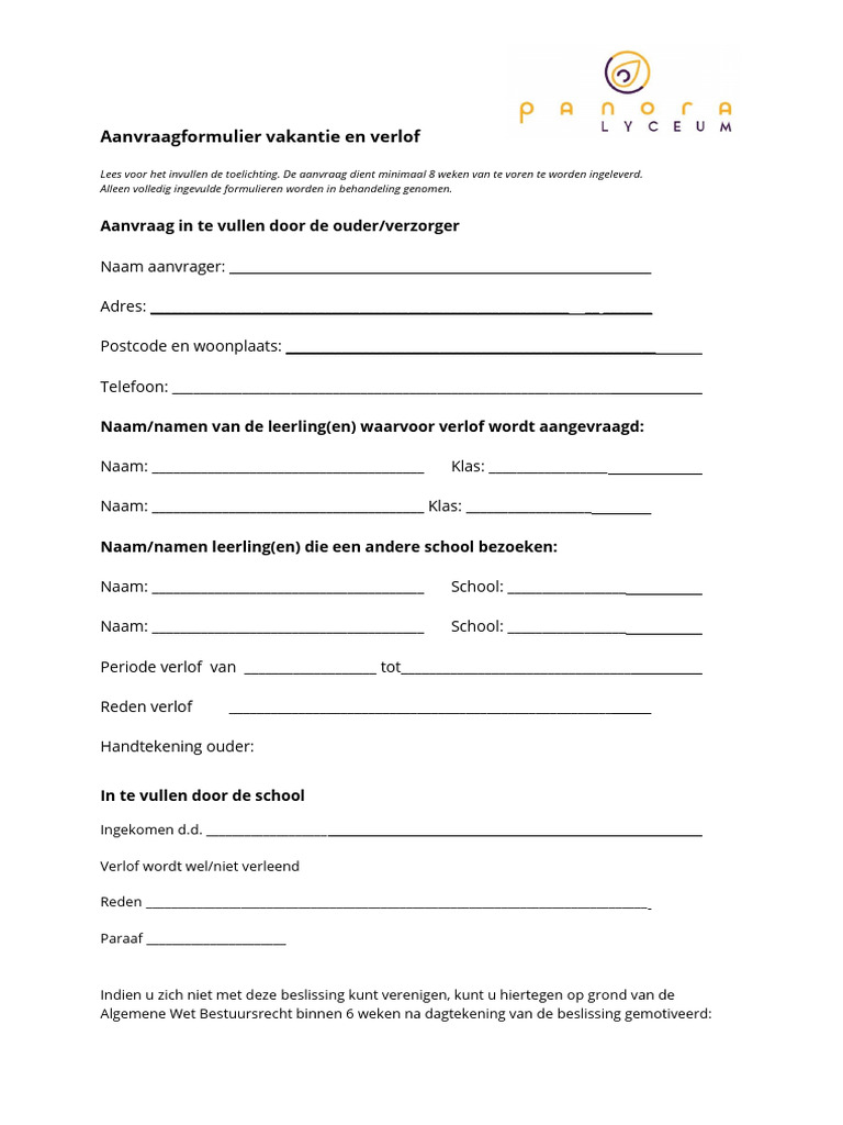 Verlofaanvraag Formulier | PDF