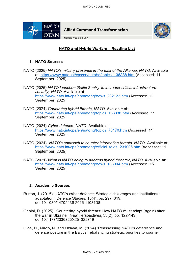 NATO Hybrid Warfare Reading List | PDF | Nato | International Relations