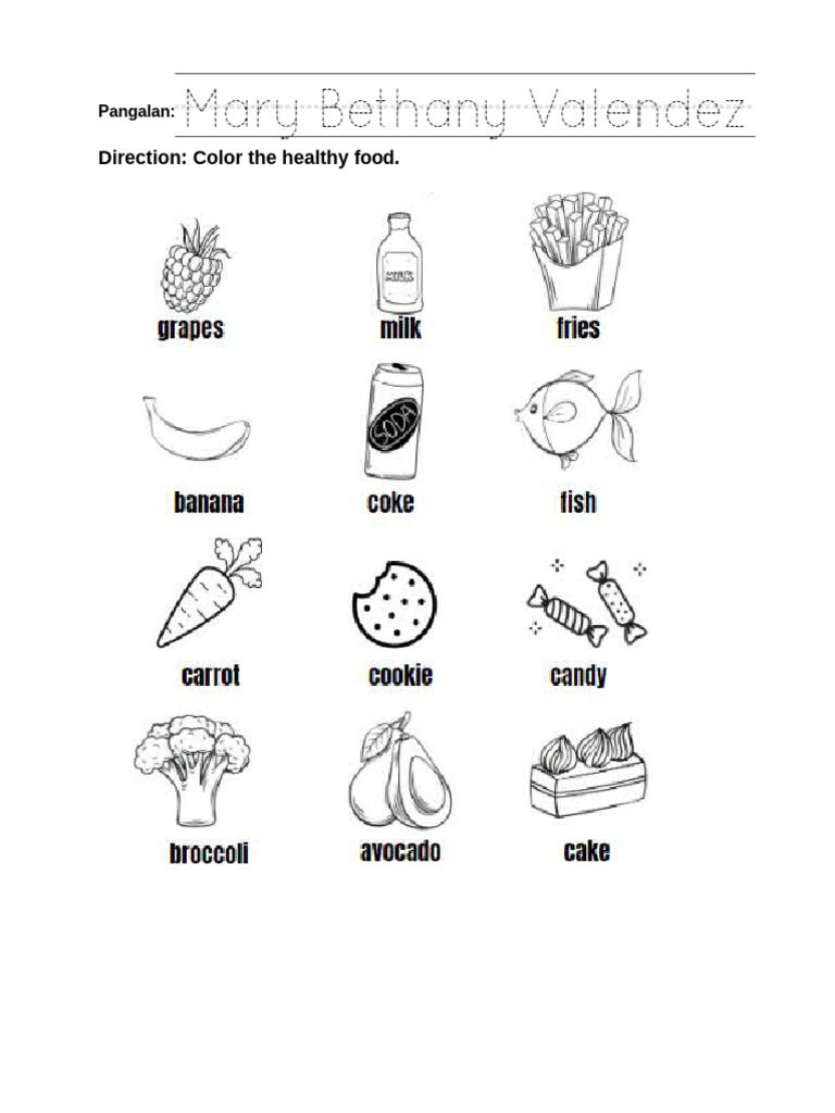 Color Healthy Foods Activity | PDF