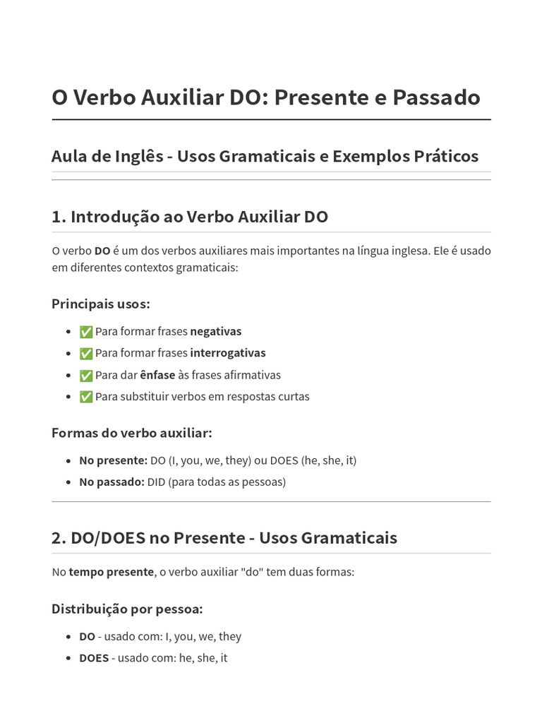 Verbo Auxiliar DO: Usos e Exemplos | PDF | Assunto (gramática ...