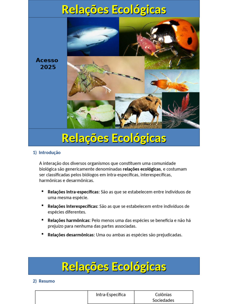 Relações Ecológicas: Tipos e Exemplos | PDF | Biologia | Ecologia