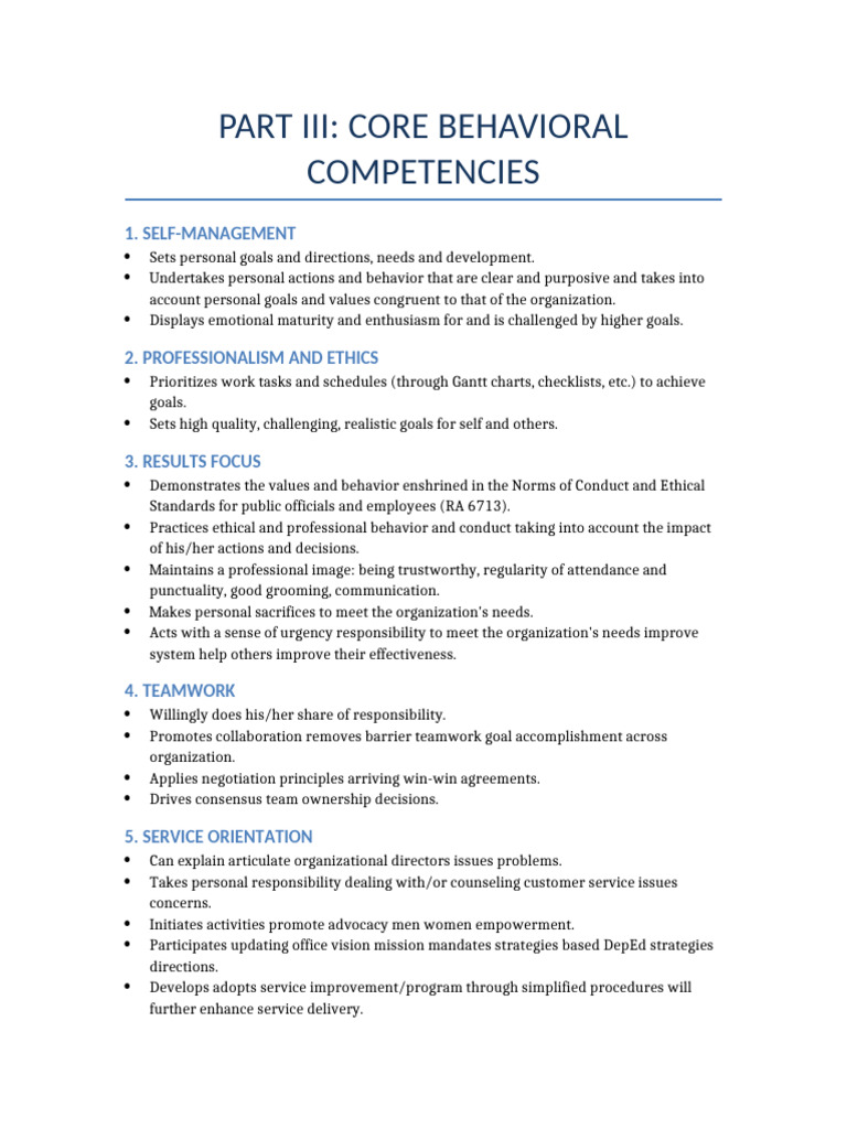 Core Behavioral Competencies Guide | PDF | Goal | Negotiation
