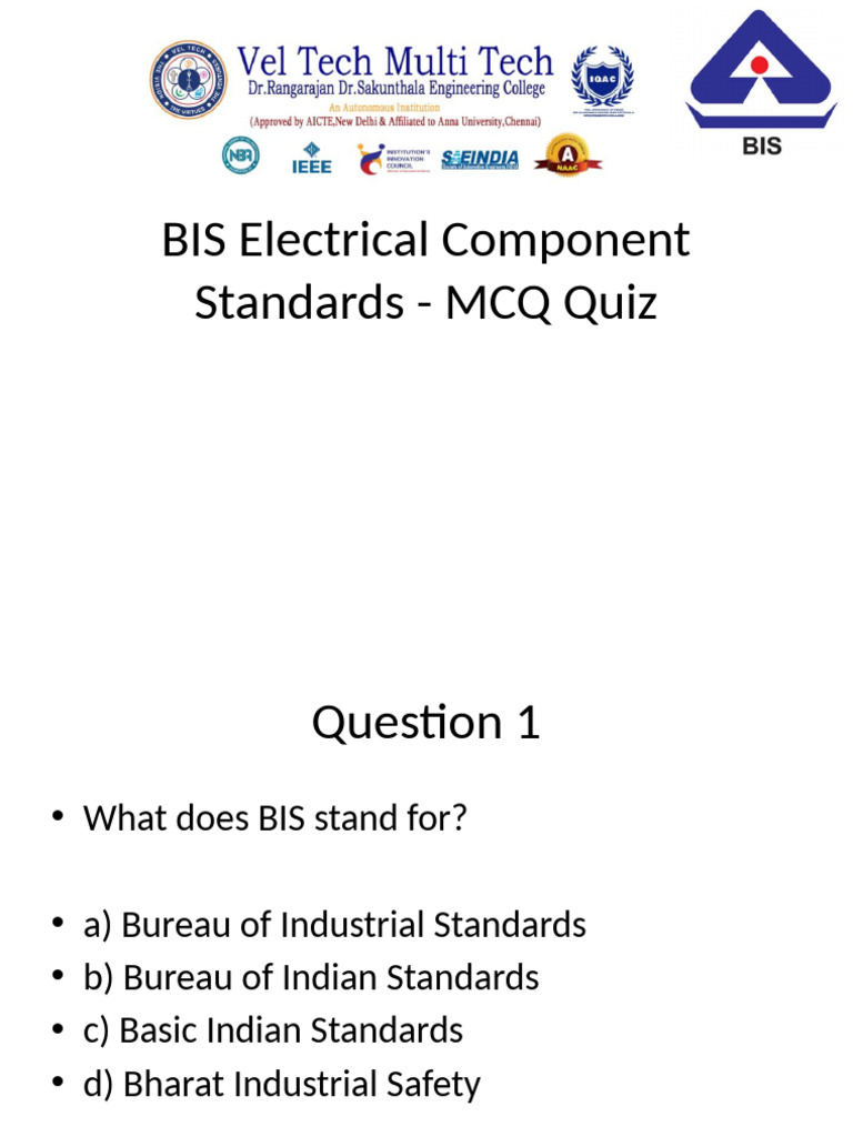 BIS Electrical Standards MCQ Quiz | PDF | Electrical Wiring | Transformer