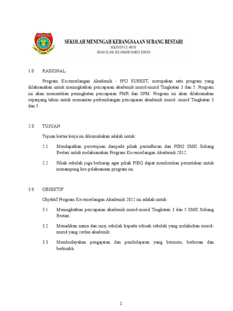 Kertas Kerja Program Kecemerlangan Akademik 2012 Revised | PDF Kertas Kerja Program Kecemerlangan Akademik 2012 Revised | PDF
