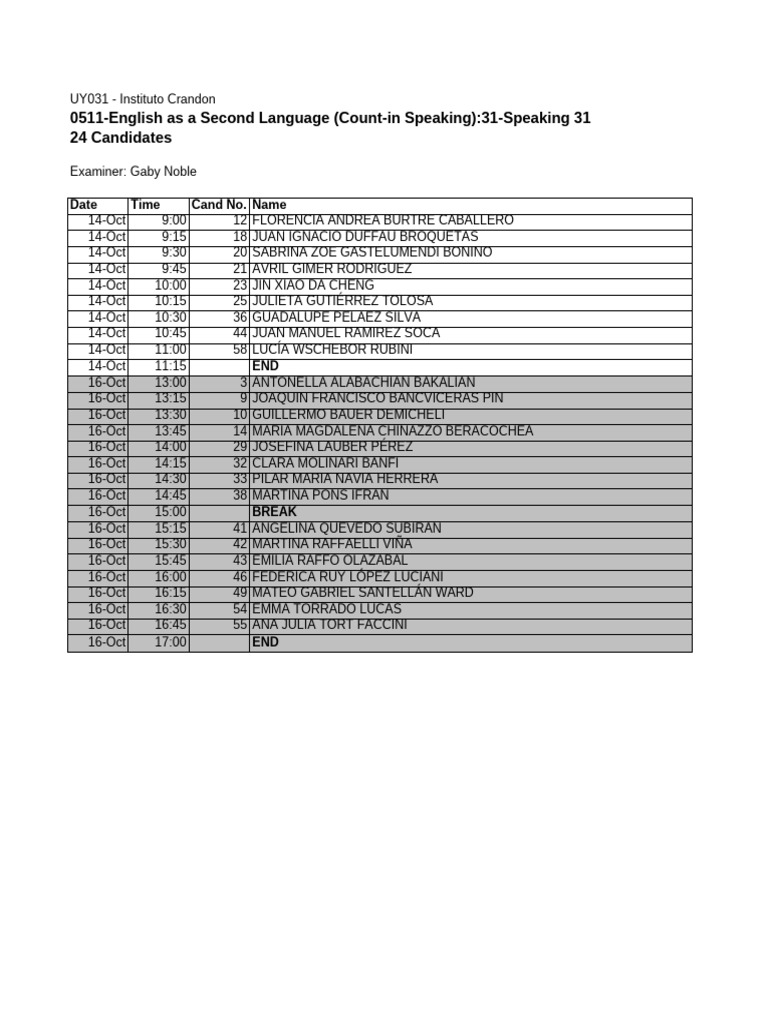 614285speaking Timetable 4 | PDF