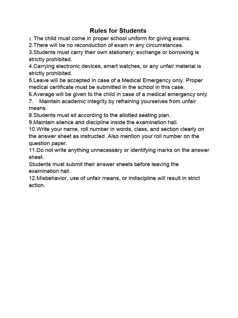 Student Exam Rules and Guidelines | PDF