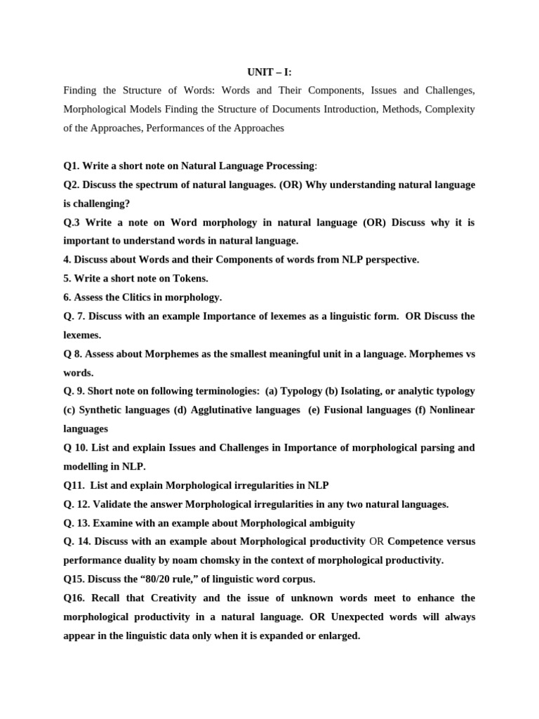 Nlp-Unit1 Imp Questions | PDF