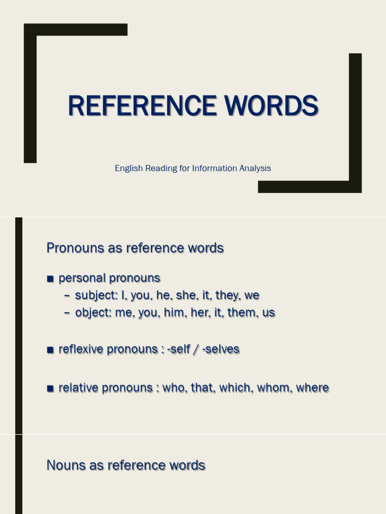Reference Words Vocab WF2 | PDF | Pronoun | Syntactic Relationships