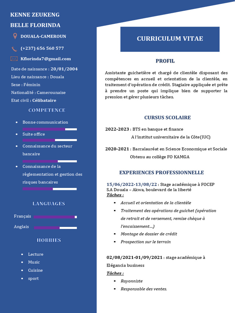 CV Assistante Guichetier en Banque | PDF