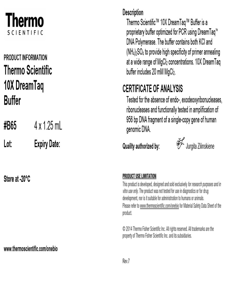 MAN0011947 10X Thermo Scientific DreamTaq Buffer UG | PDF