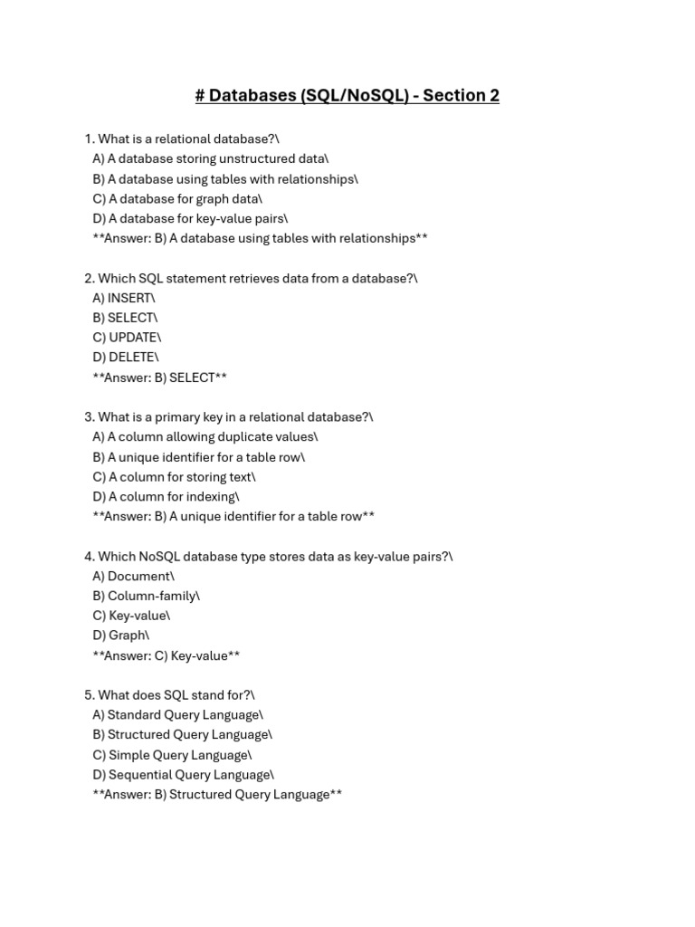 Databases (SQL - NoSQL) - Section 2 | PDF | No Sql | Database Index