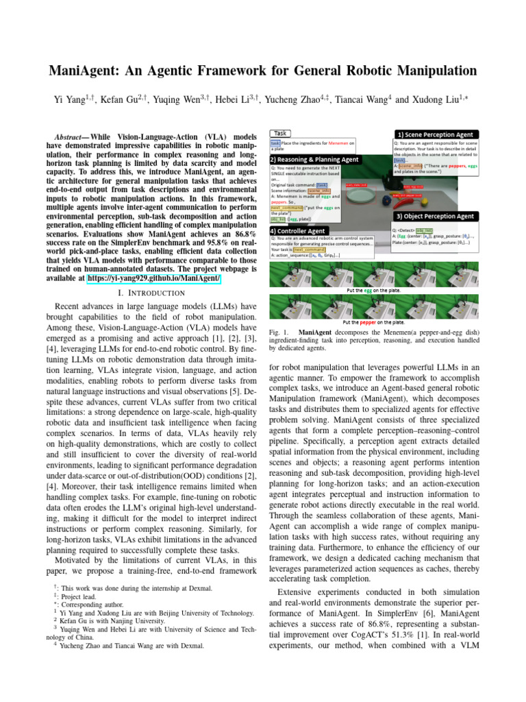 ManiAgent - An Agentic Framework For General Robotic Manipulation | PDF | Robotics | Perception