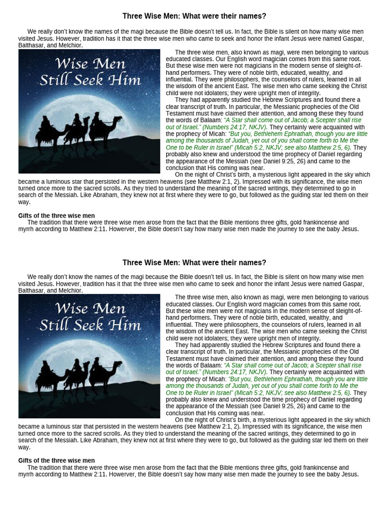 Three Wise Men - December 9, 2015 | PDF | Biblical Magi | Jesus