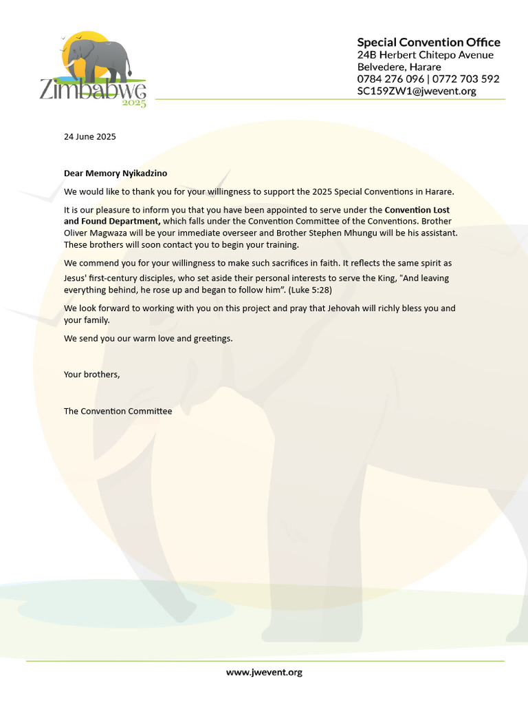 SC 2025 Appointment For Lost and Found Department - Memory Nyikadzino | PDF