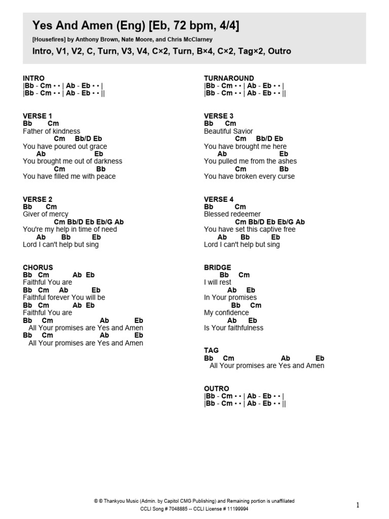 Yes And Amen Lyrics and Chords | PDF