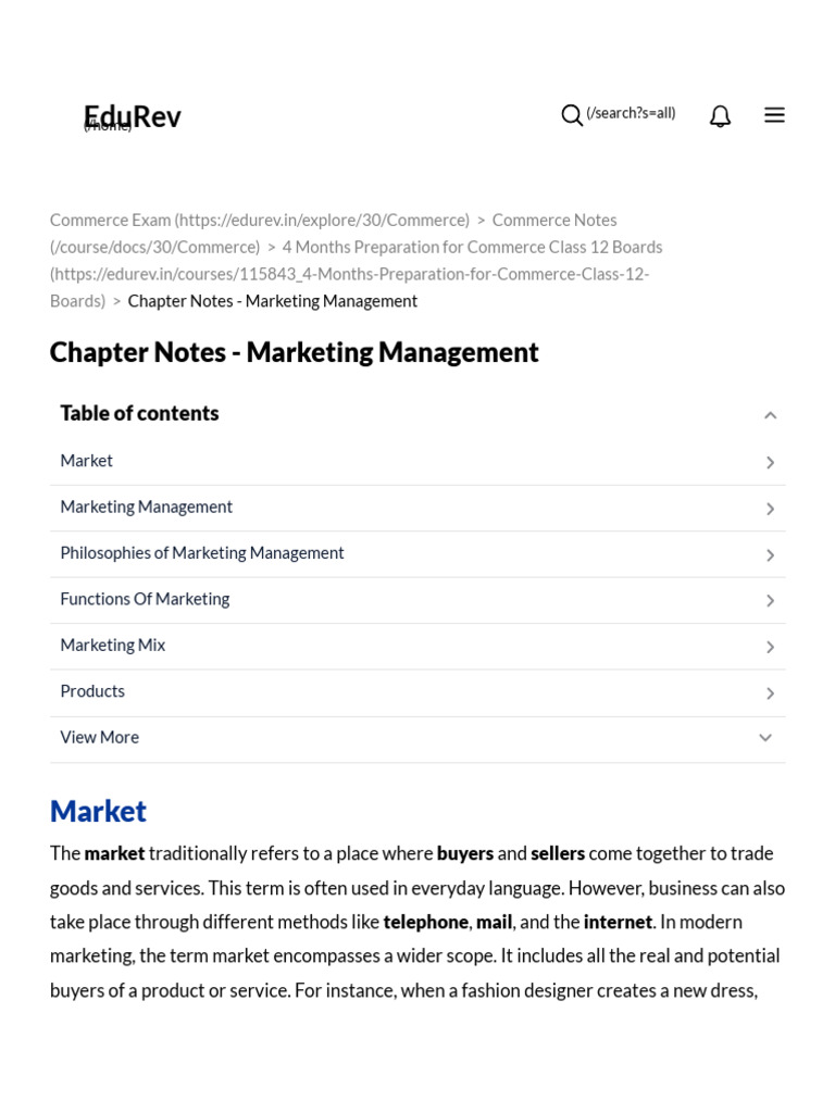 Marketing Management Chapter Notes - 4 Months Preparation For Commerce ...