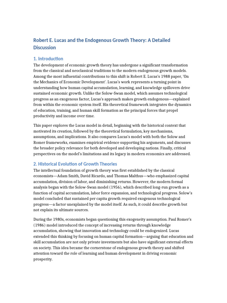 Lucas's Endogenous Growth Theory Explained | PDF | Economic Growth ...