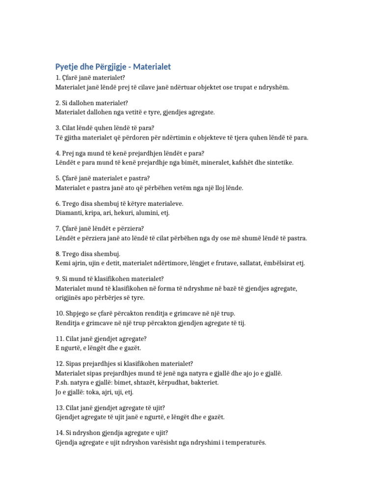 Pyetje Dhe Pergjigje Materialet | PDF