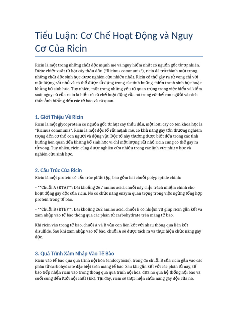 Tieu Luan Co Che Hoat Dong Cua Ricin | PDF