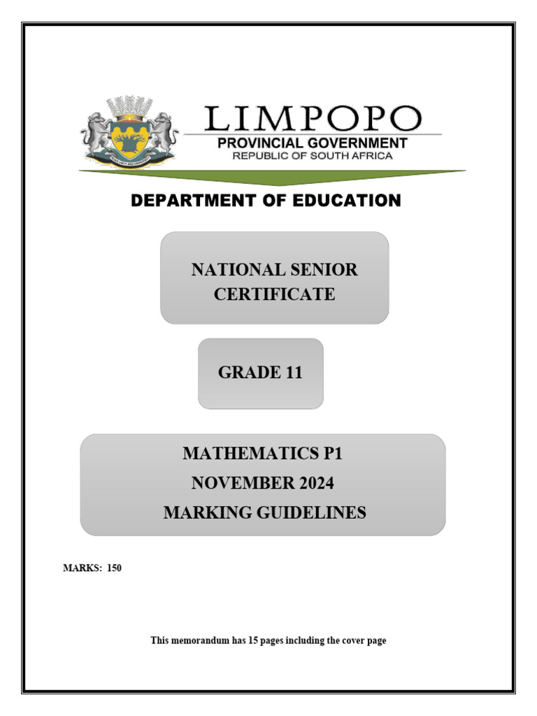 G11 Maths P 1 Limpopo Nov 2024 Memo | PDF