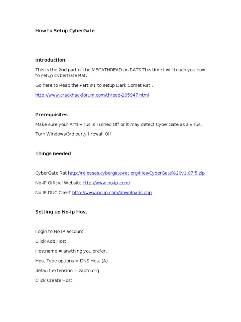 Setting Up CyberGate RAT Guide | PDF