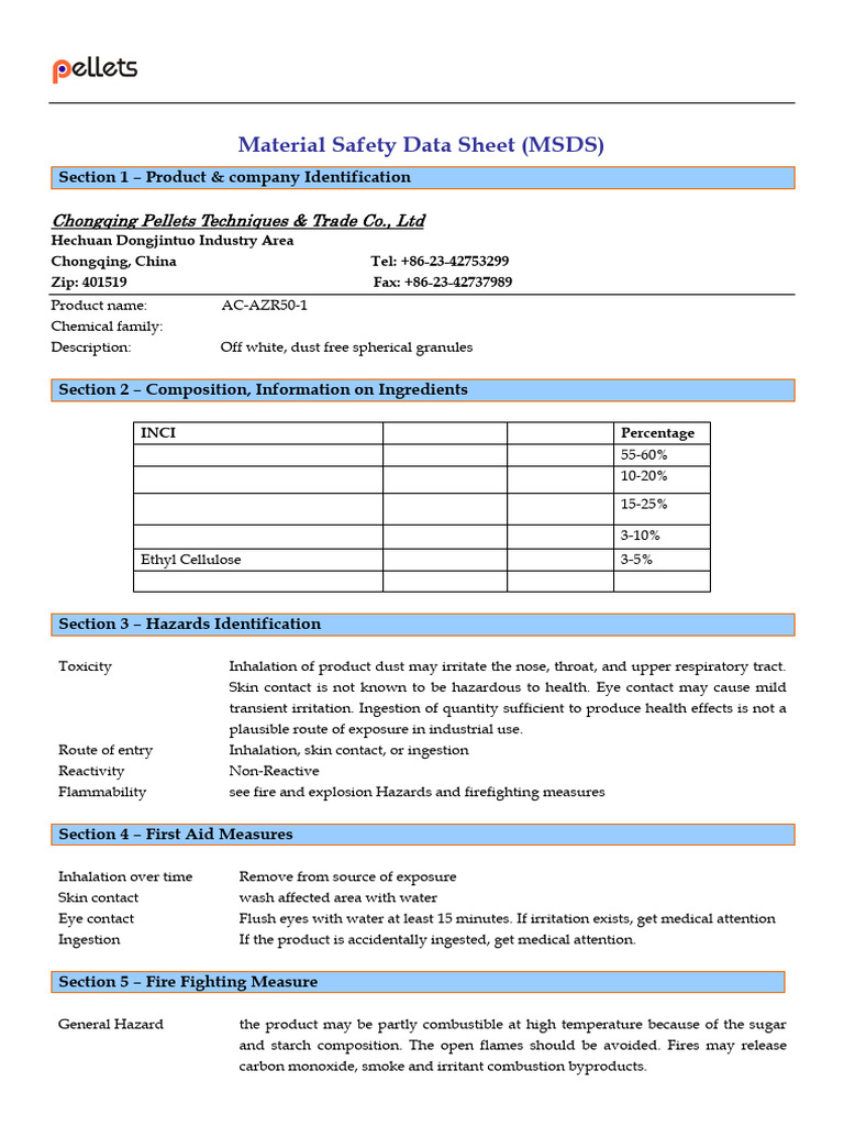 MSDS - 160422 - AC AZR50 1 (變色粒子 白包紅) | PDF | Firefighting | Personal ...