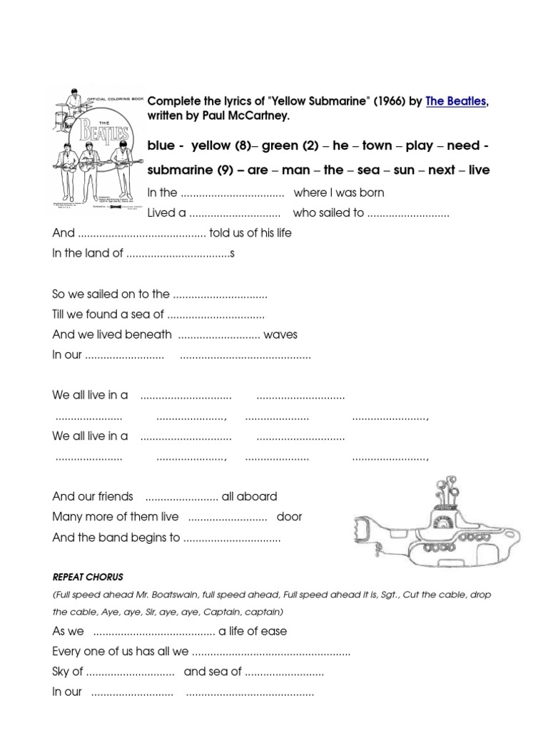 Yellow Submarine 2ndc Worksheet | PDF